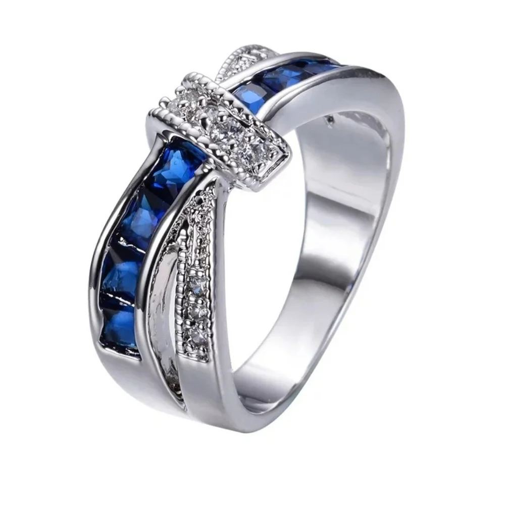 Jewelry | Sapphire Blue And White Cz Ring 925 Silver | Poshmark